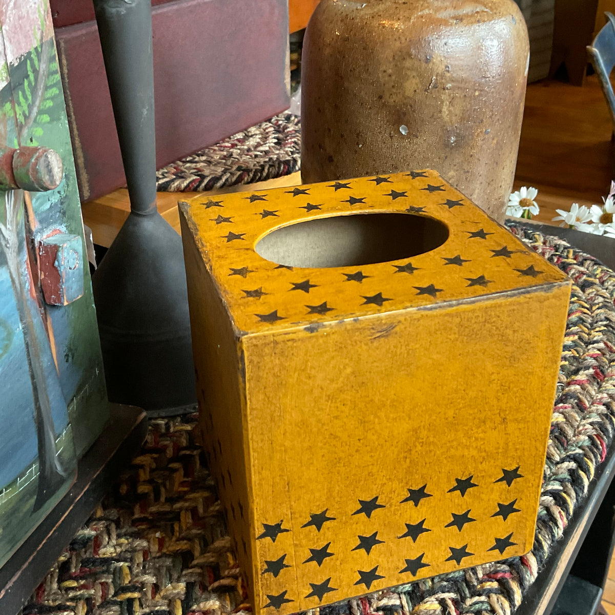 Stenciled Stars Tissue Box Cover – Cottage House Primitives